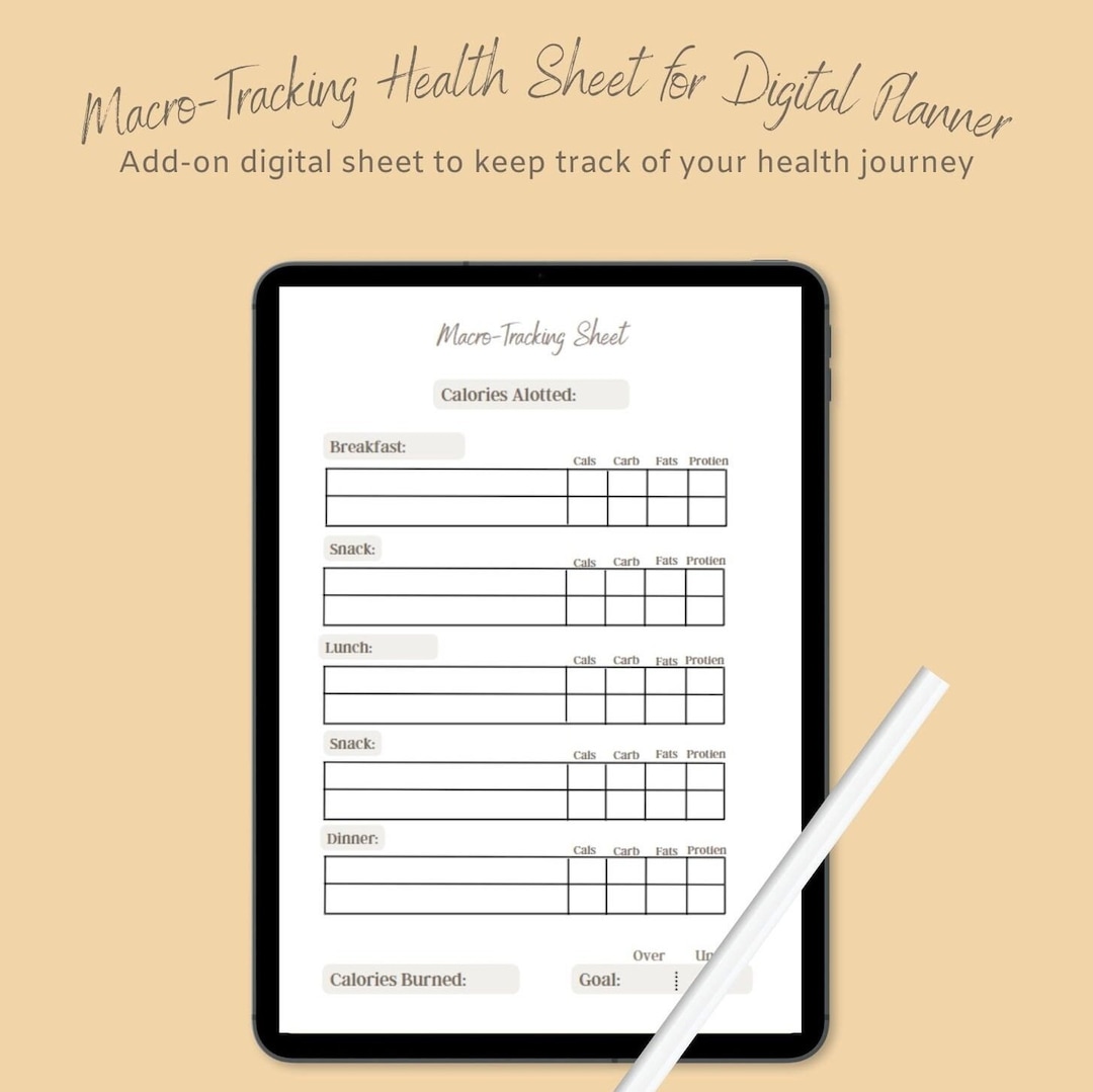 Macro Tracker Sheet for Digital Planner, Macro Tracking for Health ...