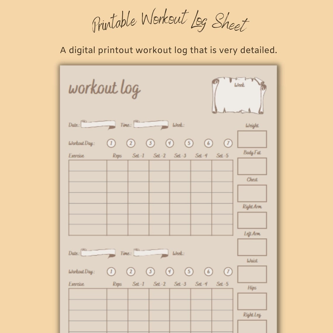 Printable Workout Sheet, Workout Trainer Sheet, Exercise Tracker ...