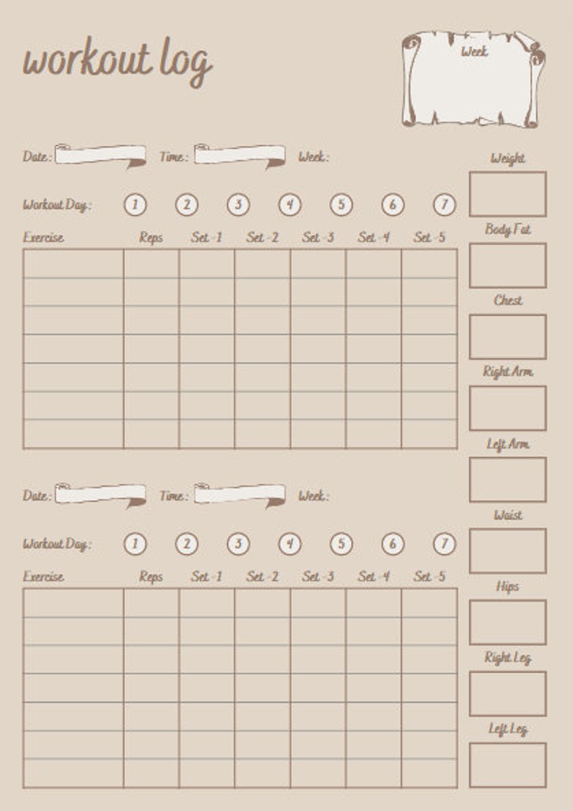 Printable Workout Sheet, Workout Trainer Sheet, Exercise Tracker ...