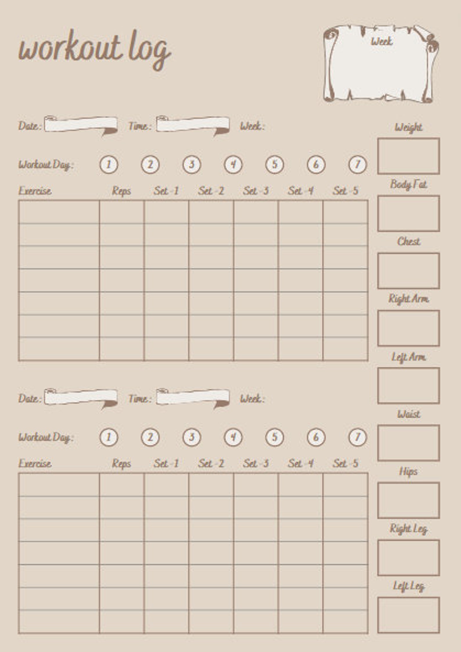 Printable Workout Sheet, Workout Trainer Sheet, Exercise Tracker ...