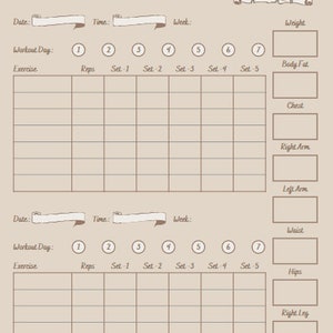 Printable Workout Sheet, Workout Trainer Sheet, Exercise Tracker ...