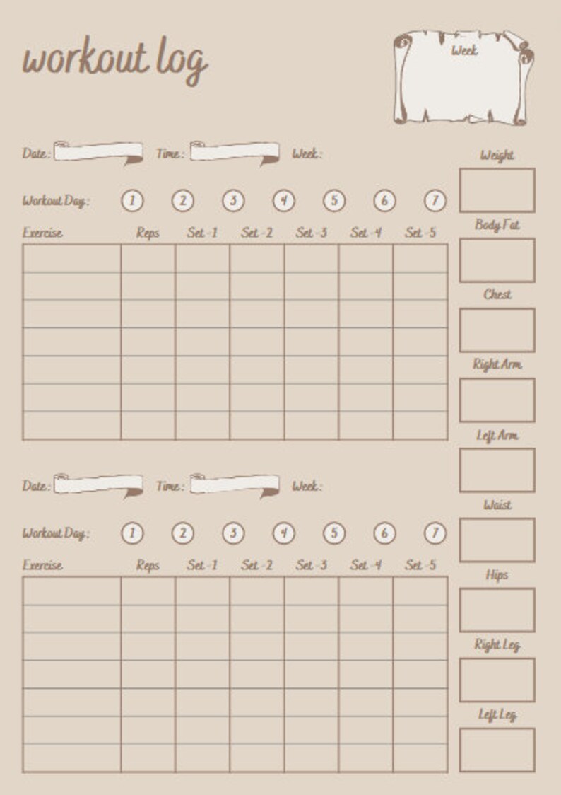 Printable Workout Sheet, Workout Trainer Sheet, Exercise Tracker ...