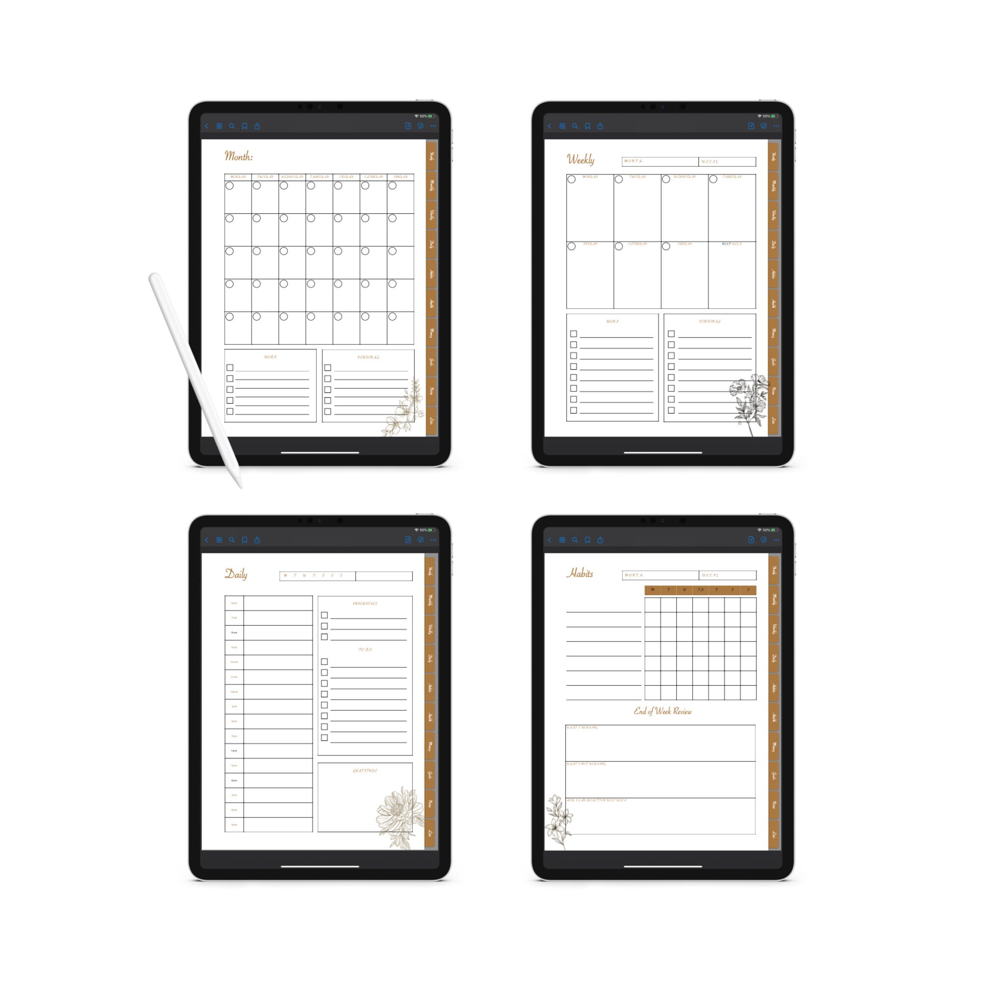 Boho Digital Planner, Minimalist Digital Planner, Hyperlinked Planner ...