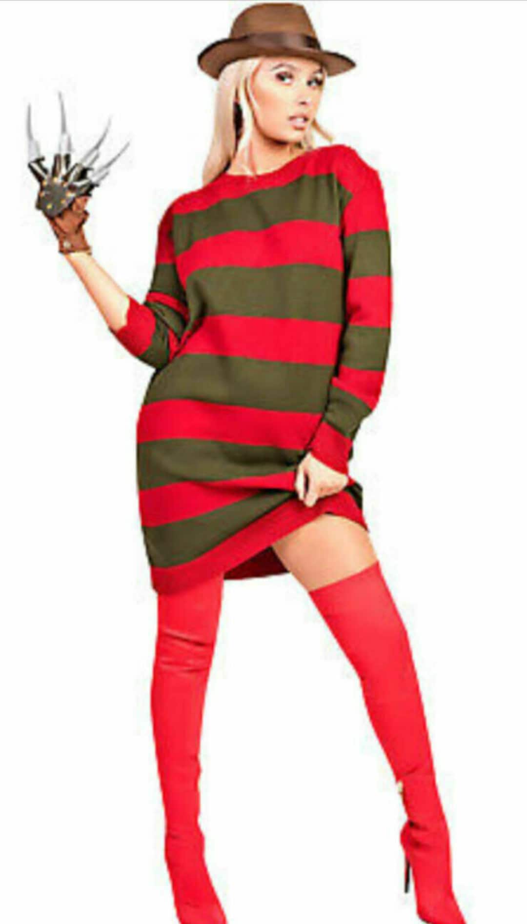 Womens Horror Freddy Style Halloween Red and Green Stripe Knitted ...