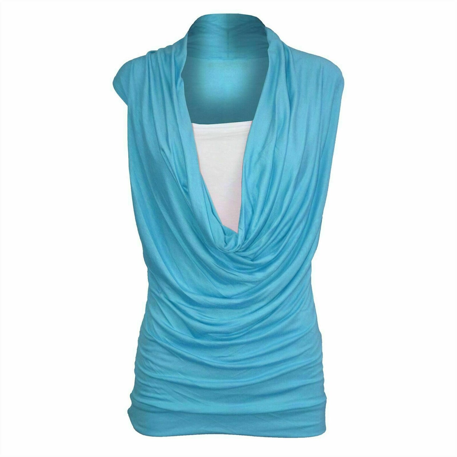 Womens Ruched Cowl Neck Insert Tops Ladies Stretch 2 in 1 Vest | Etsy UK