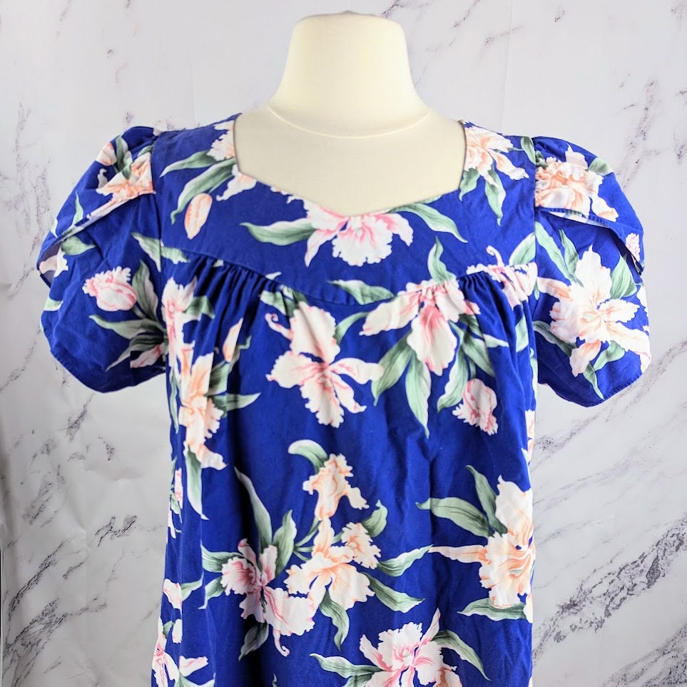 80s Hawaii Mumu Blue Tropical Floral Royal Creations Size - Etsy