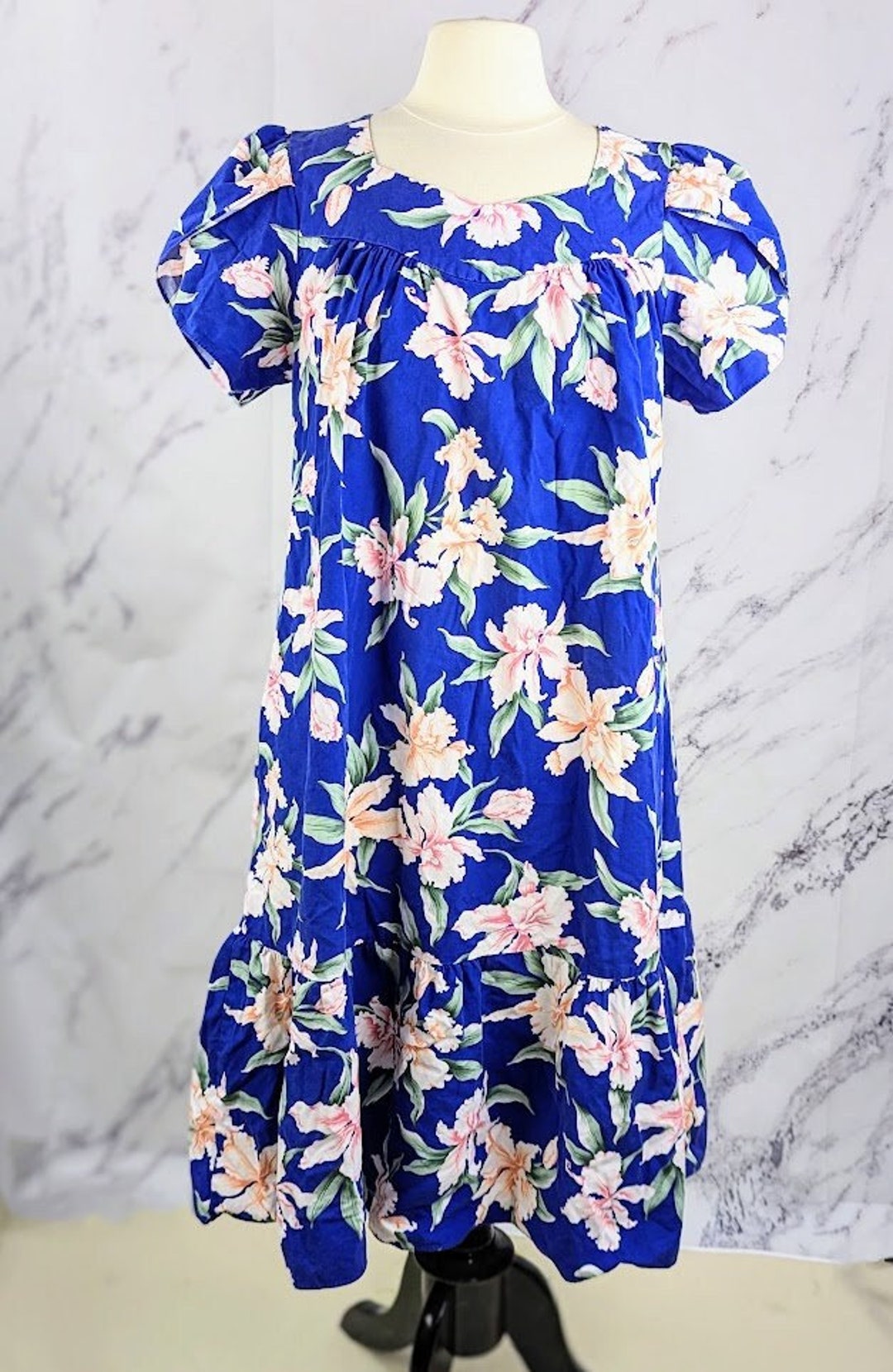 80s Hawaii Mumu Blue Tropical Floral Royal Creations Size - Etsy