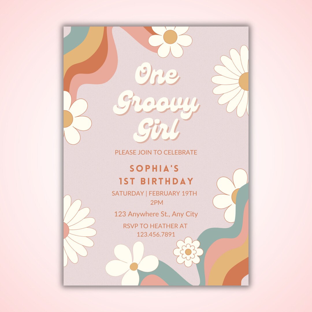One Groovy Girl Instant Download Editable Birthday Invitation Canva ...