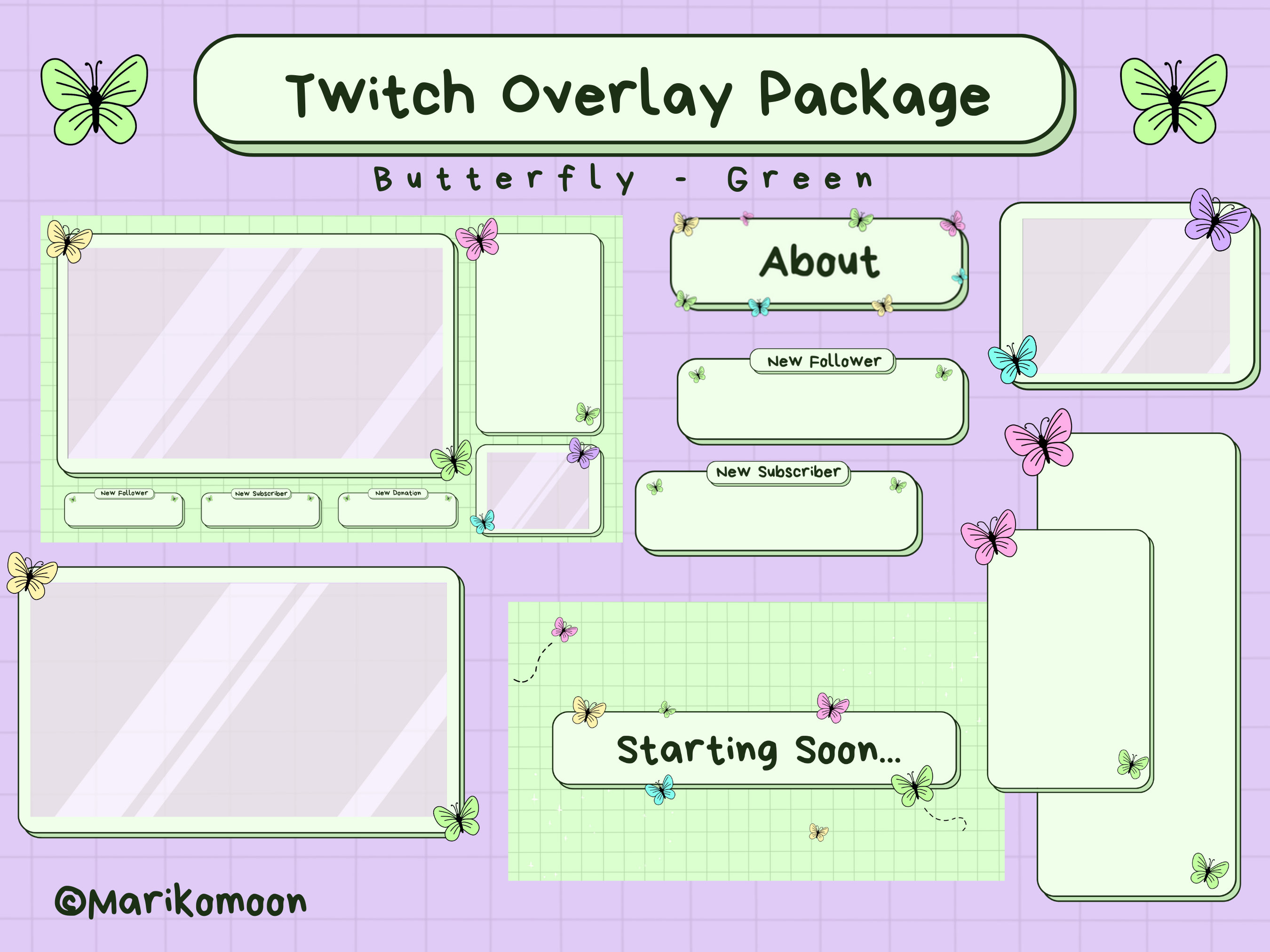 Twitch Overlay Package Butterfly Aesthetic Pastel Green Cute Lime - Etsy