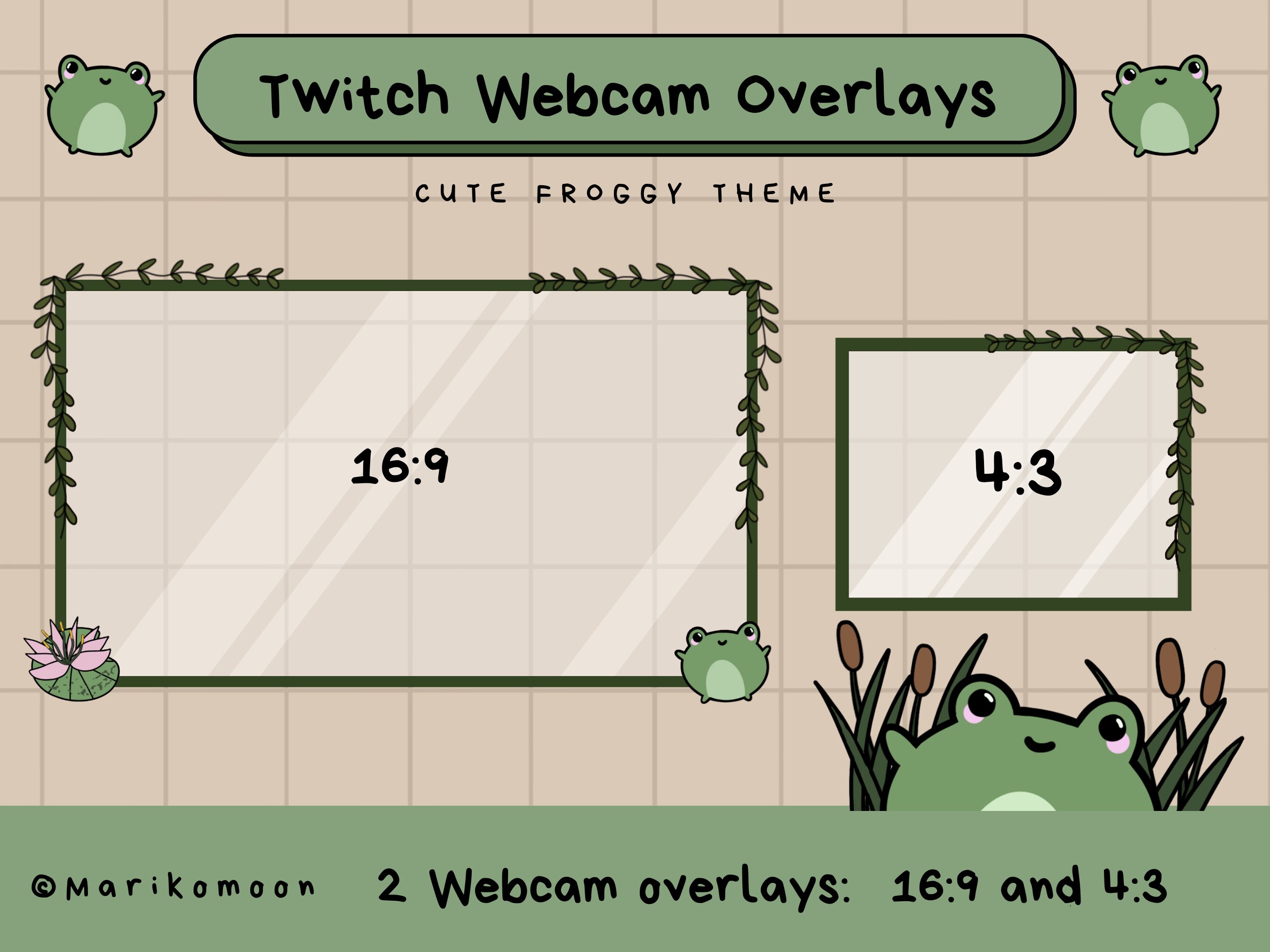 Twitch Webcam Overlays Cute Froggy Theme Aesthetic Cute Green by ...