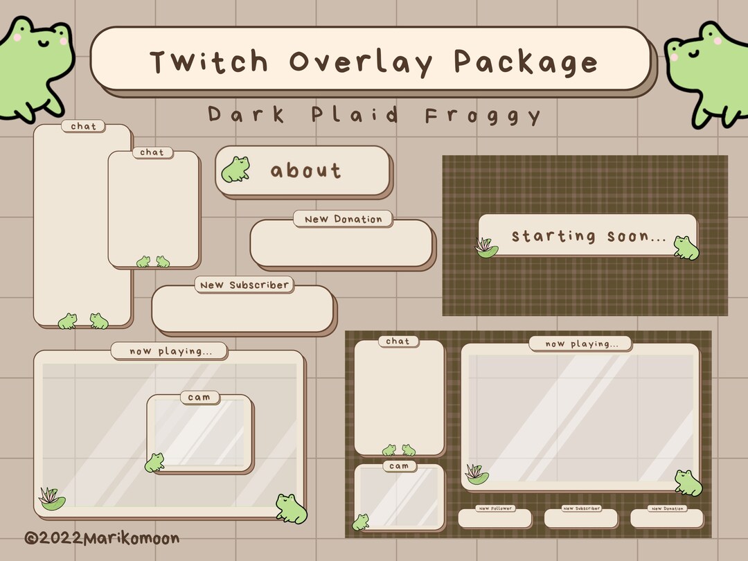 Twitch Overlay Plaid Froggy Dark Brown Aesthetic Frog Cute Kawaii by ...