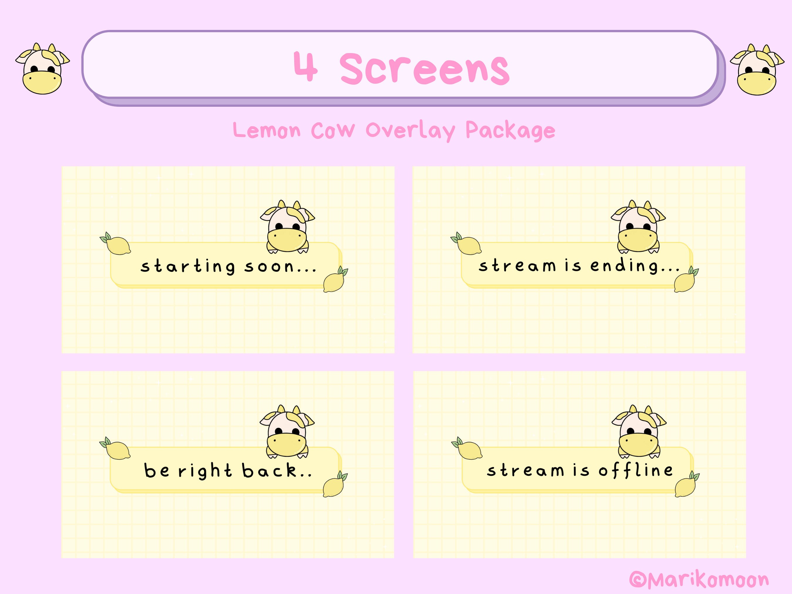 Twitch Overlay Lemon Cow Package Kawaii Cute Aesthetic by Marikomoon - Etsy