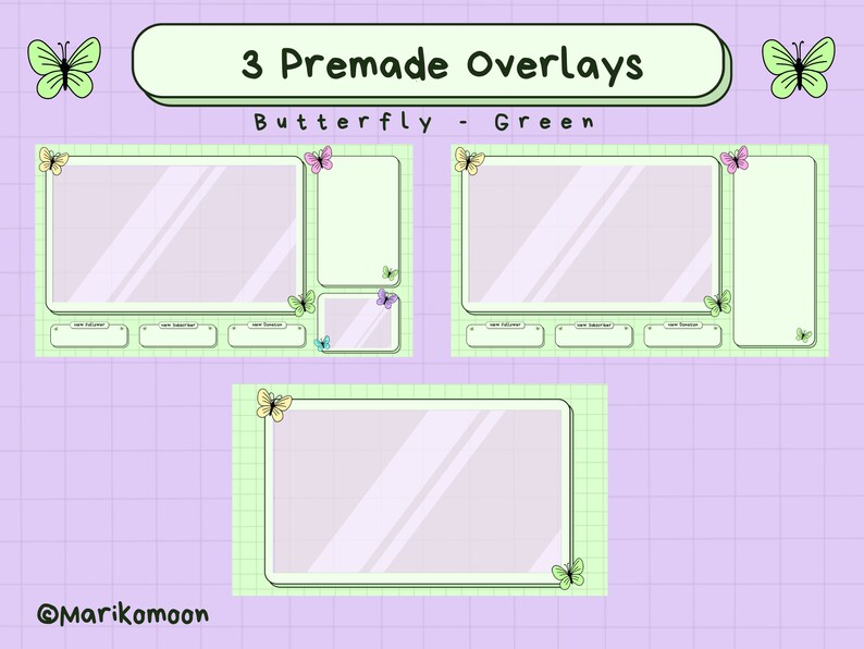 Twitch Overlay Package Butterfly Aesthetic Pastel Green Cute Lime - Etsy