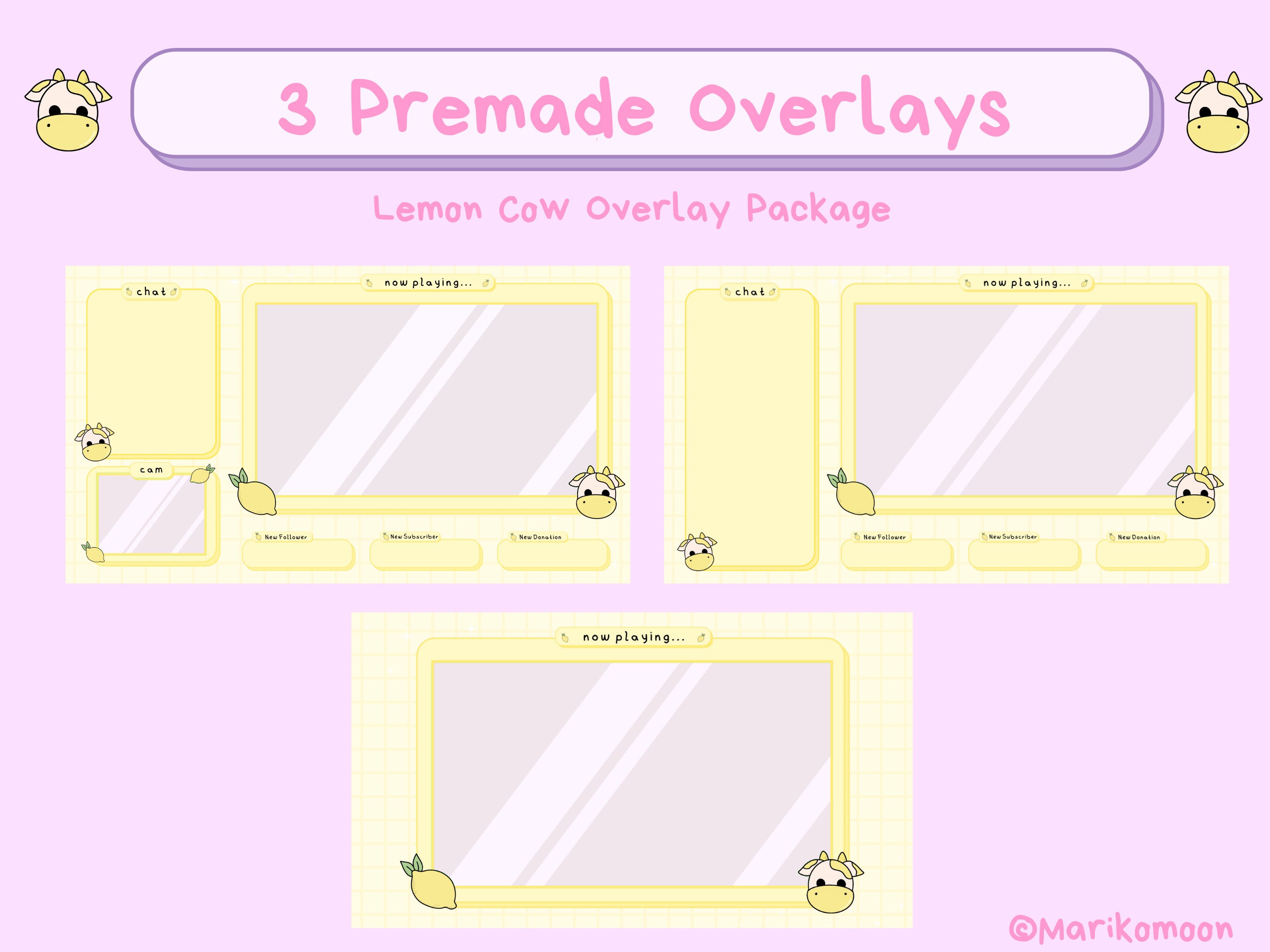 Twitch Overlay Lemon Cow Package Kawaii Cute Aesthetic by Marikomoon - Etsy