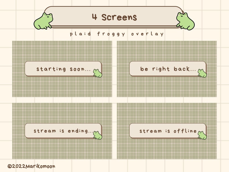 Twitch Overlay Plaid Froggy Package Cute Frog Aesthetic Neutral by ...