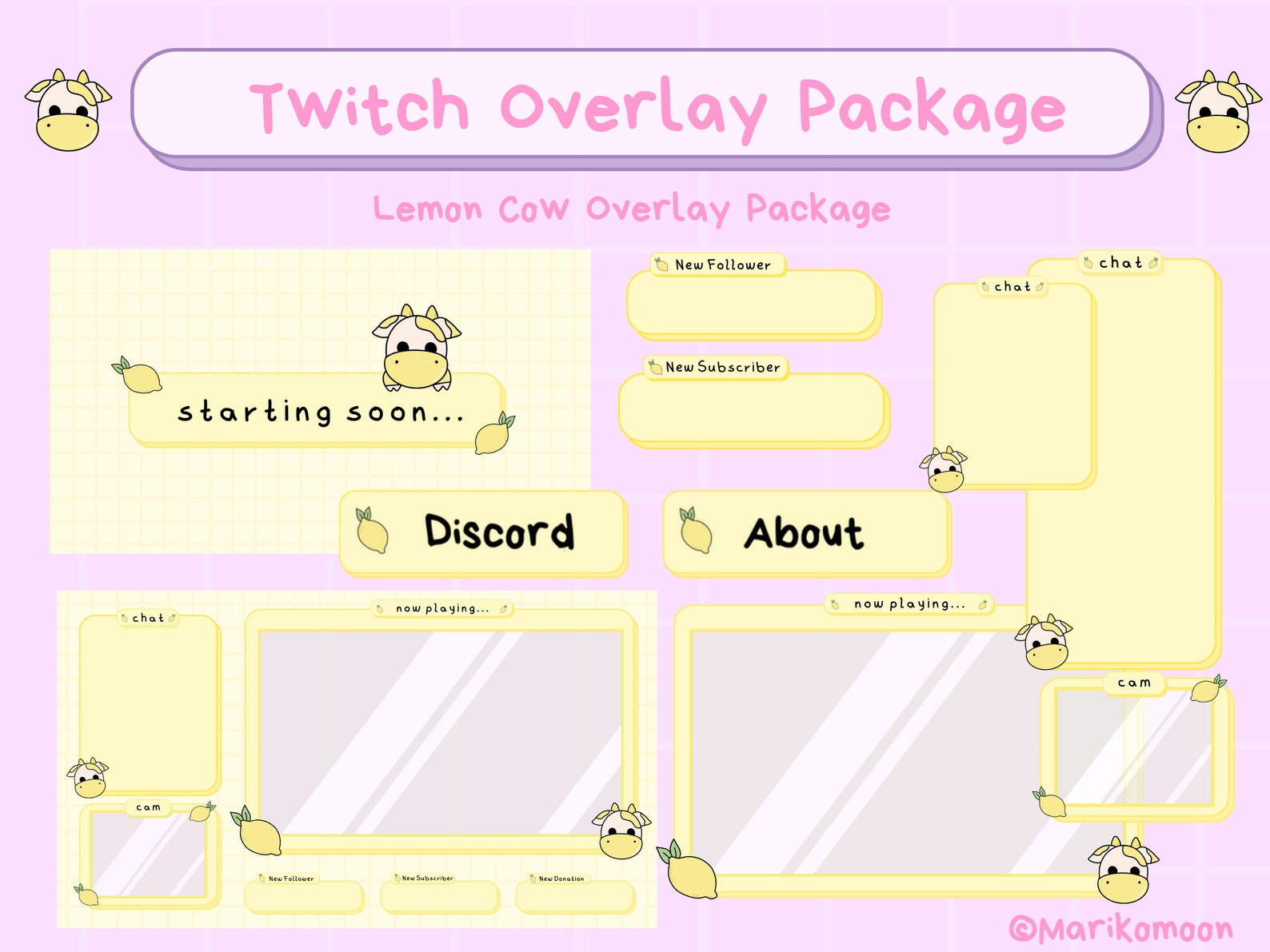 Twitch Overlay Lemon Cow Package Kawaii Cute Aesthetic by Marikomoon - Etsy