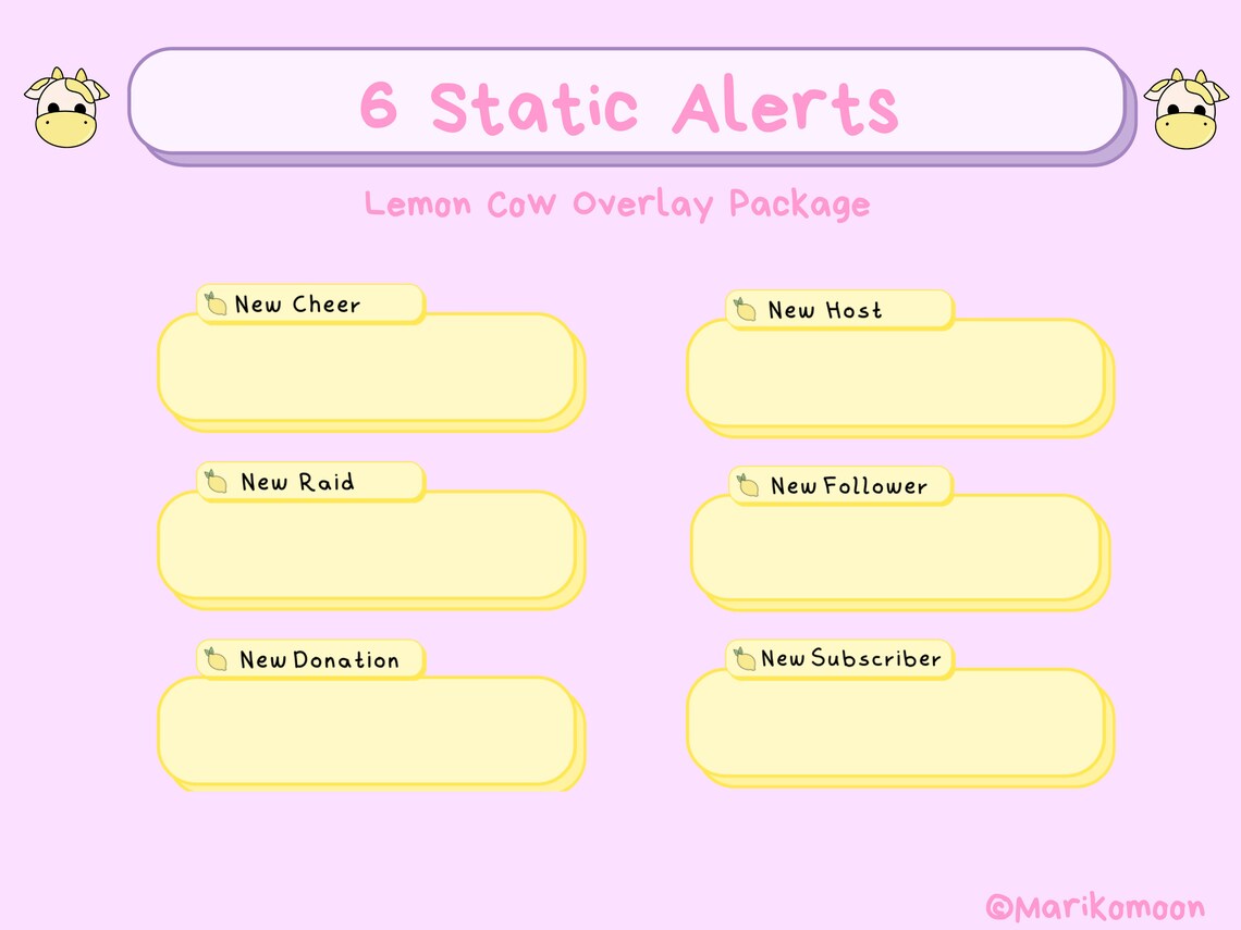 Twitch Overlay Lemon Cow Package Kawaii Cute Aesthetic by Marikomoon - Etsy