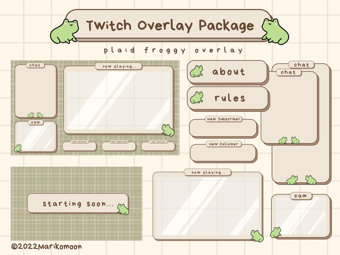 Twitch Overlay Plaid Froggy Package Cute Frog Aesthetic Neutral by ...