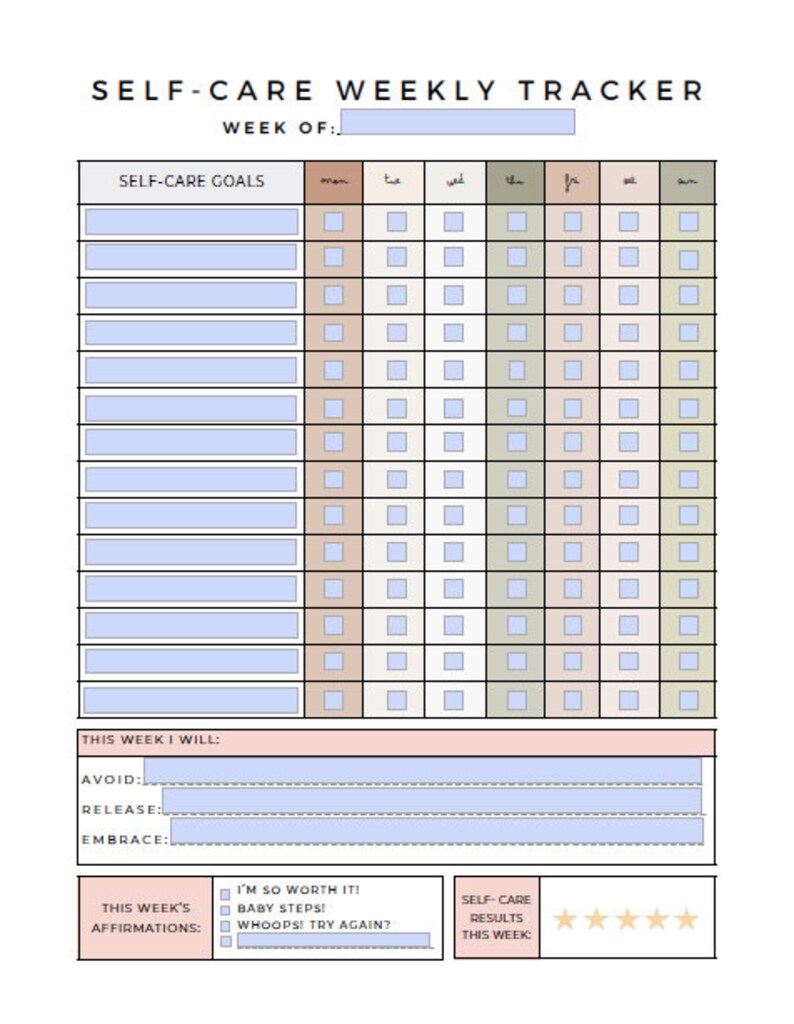Editable Self Care Checklist, Self-care Planner, Selfcare Journal ...