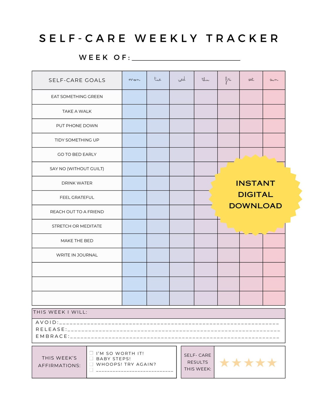Editable Self Care Checklist, Self-care Planner, Selfcare Journal ...