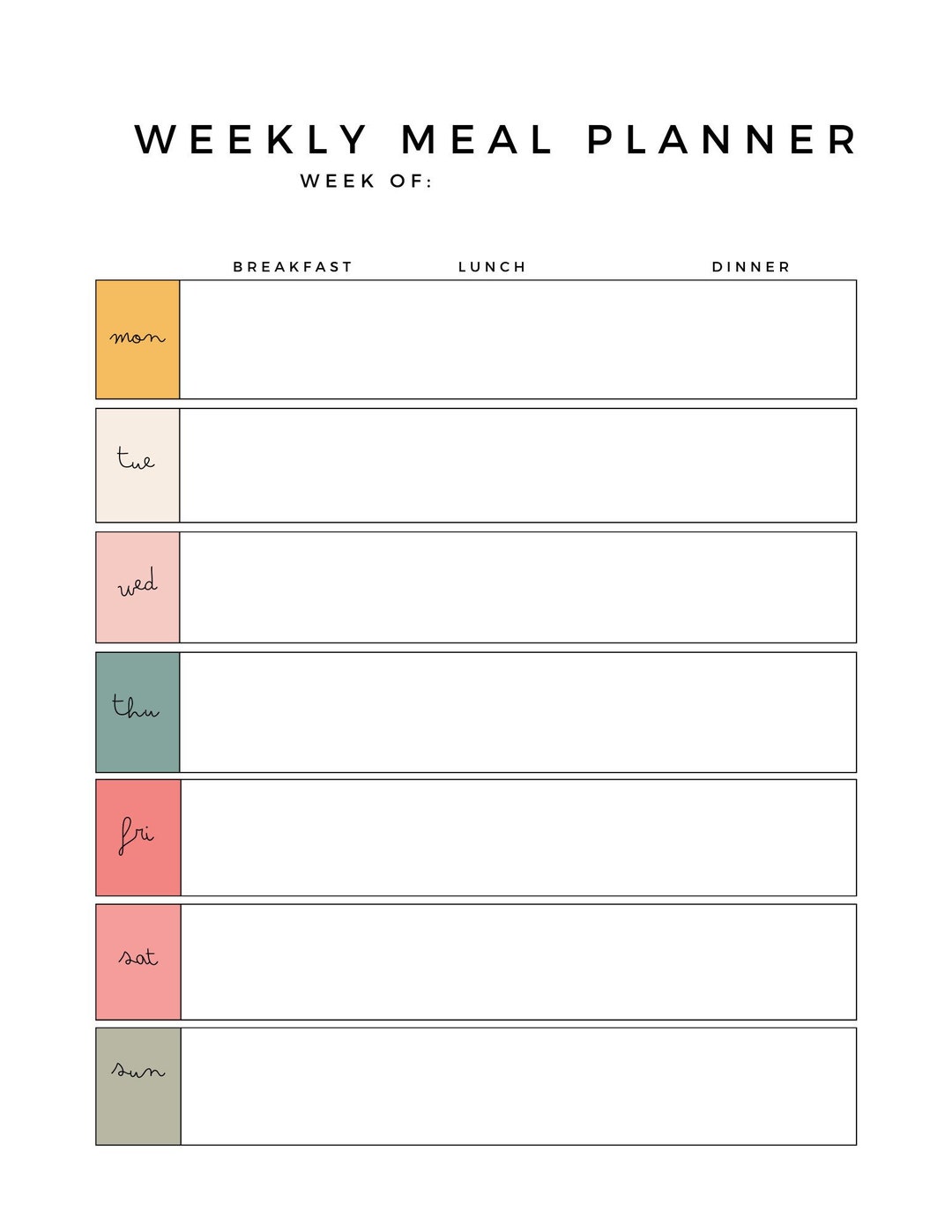 Weekly Meal Planner Printable, Meal Prep, Menu Planner, A4 & Letter ...