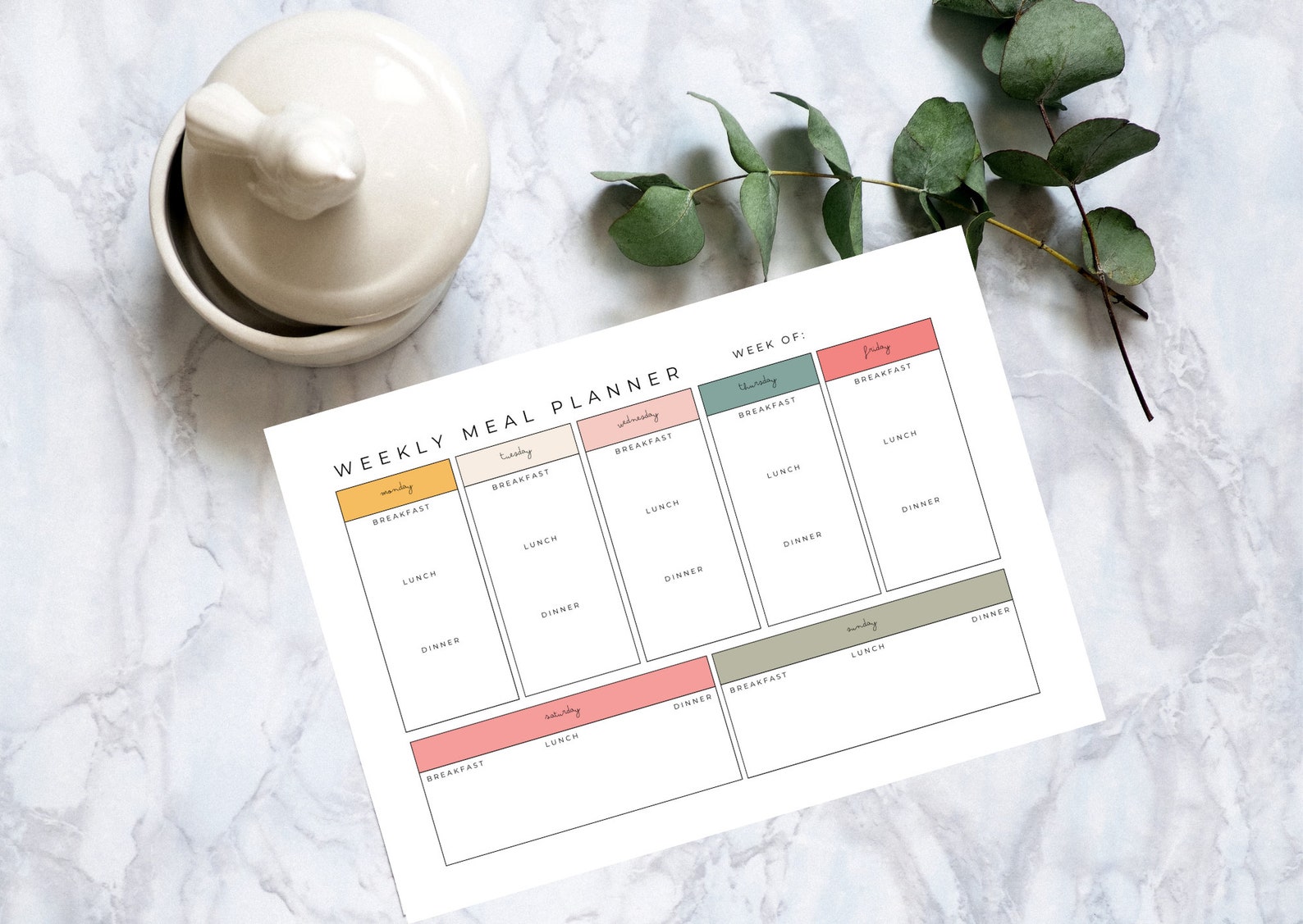 Landscape Printable Digital Meal Planner, Colorful Weekly Meal Planner ...
