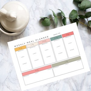 Landscape Printable Digital Meal Planner, Colorful Weekly Meal Planner ...