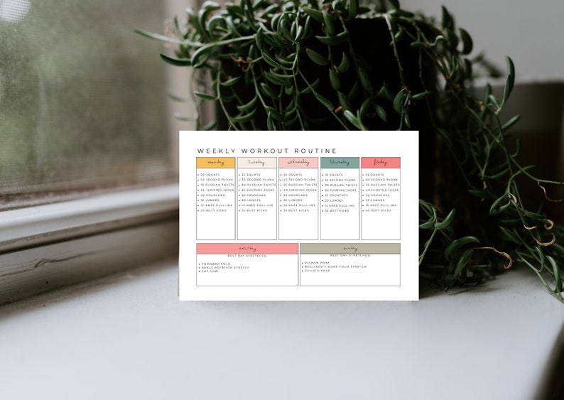 Editable Weekly Workout Routine, 7 Days Fitness Planner, Exercise ...