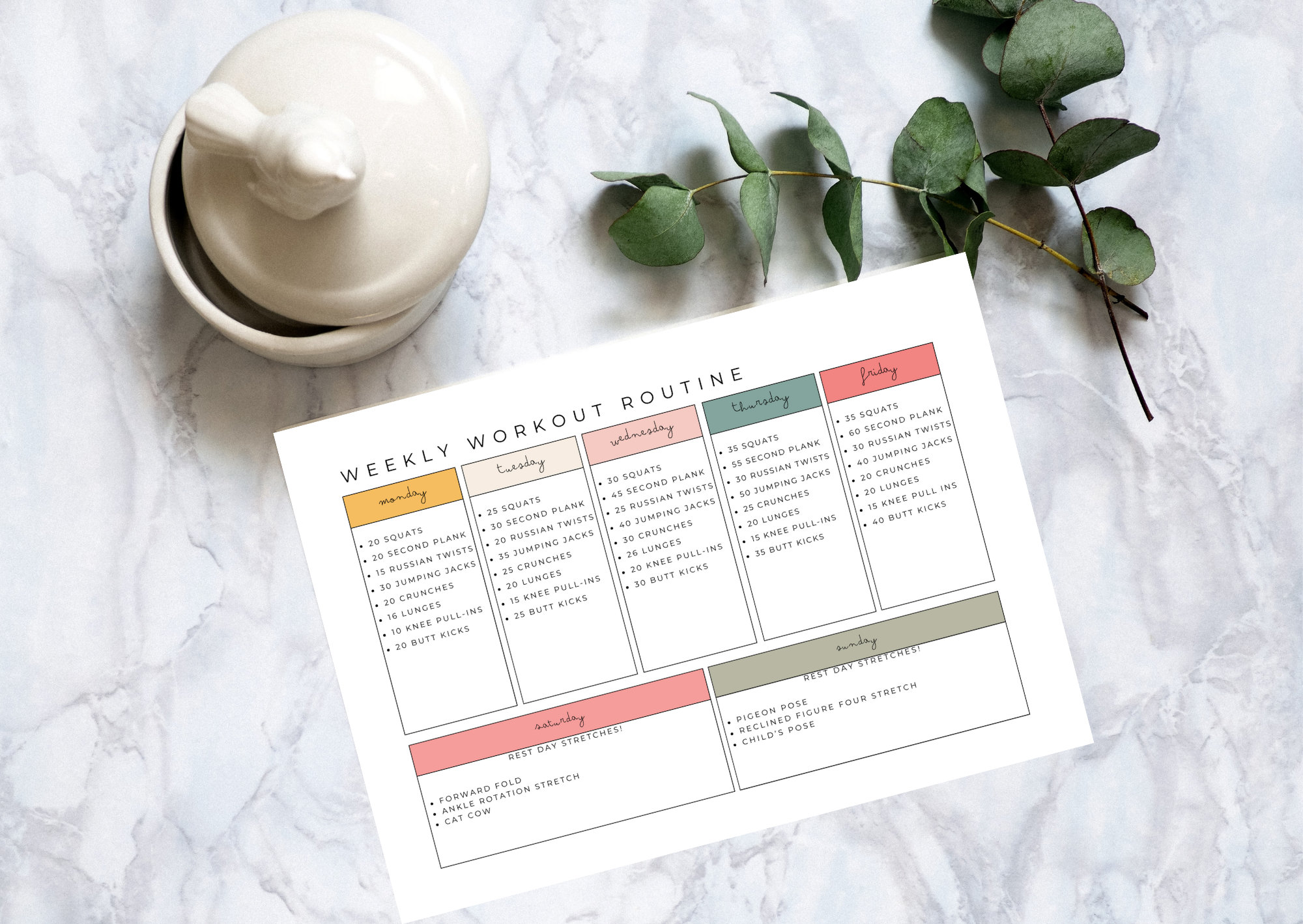 Editable Weekly Workout Routine, 7 Days Fitness Planner, Exercise ...