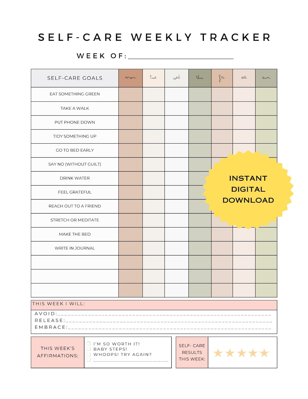 Editable Self Care Checklist, Self-care Planner, Selfcare Journal ...