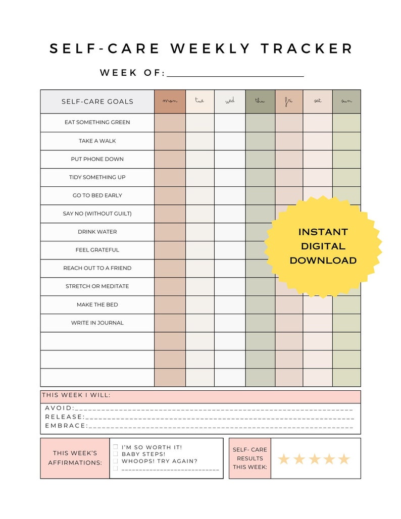 Editable Self Care Checklist, Self-care Planner, Selfcare Journal ...