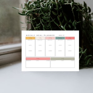Landscape Printable Digital Meal Planner, Colorful Weekly Meal Planner ...