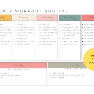 Editable Weekly Workout Routine, 7 Days Fitness Planner, Exercise ...