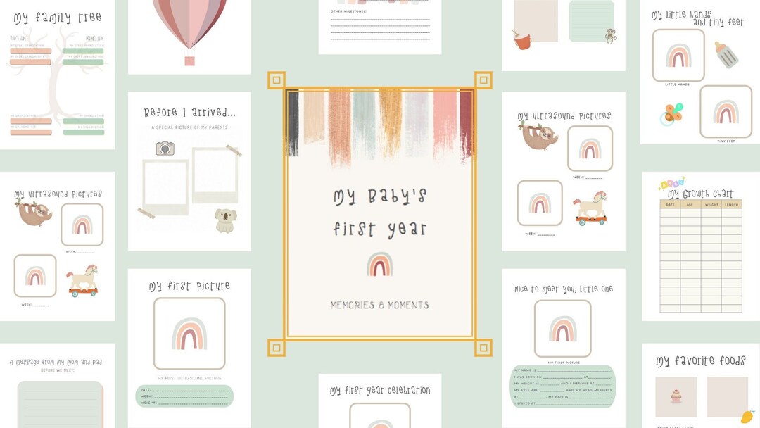 Printable Rainbow Theme Baby Journal, Baby Album, Baby Book, Template ...