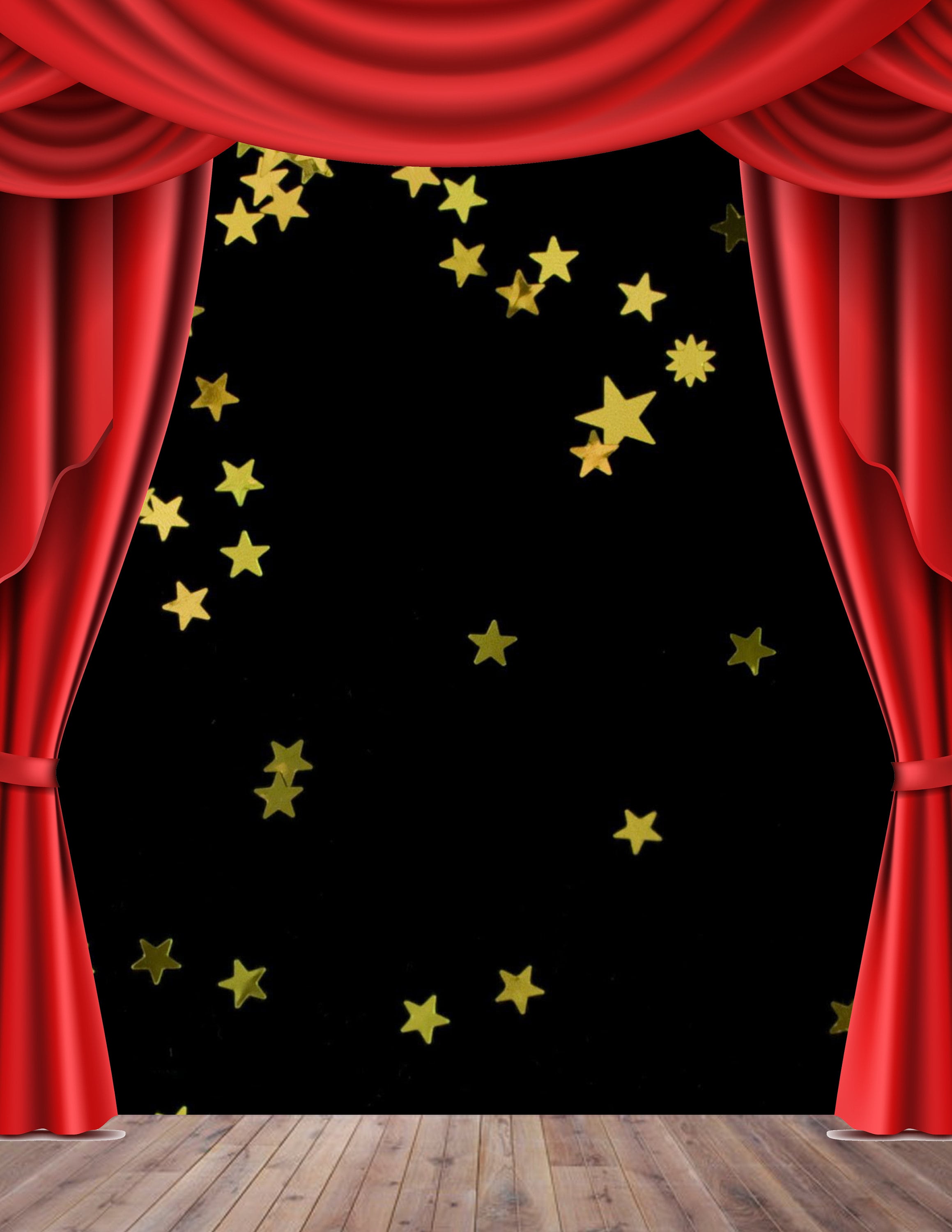 Stage With Red Curtains Wall Wooden Floorboards Yellow Stars Theatre ...