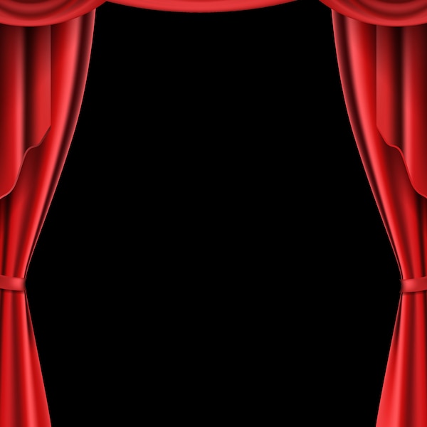 Wood Brown Stage With Open Red Curtains Theatre Black Background Actor Singer Musician Performer ...