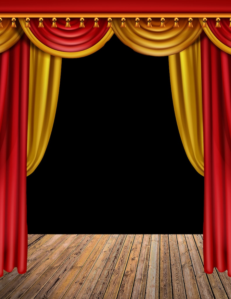 Stage With Red and Gold Curtains Theatre Background Digital Download ...