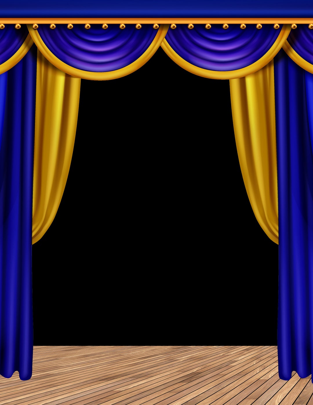 Stage With Yellow and Blue Curtains Theatre Background Digital Download ...