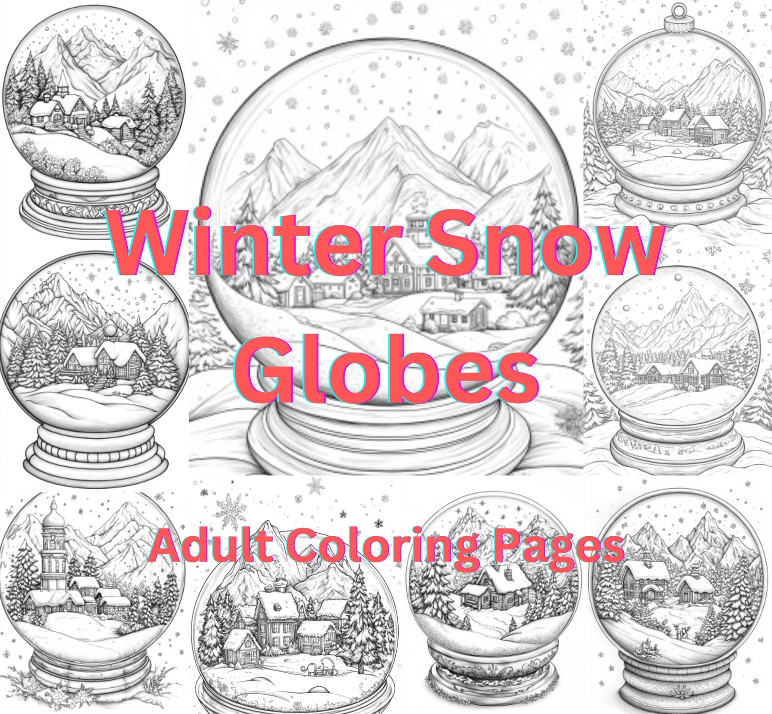 50 Winter Snow Globes Coloring Pages in a Single Pdf Format. Ready to ...