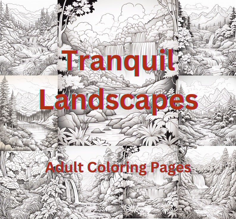 50 Tranquil Landscapes Coloring Pages in a Single Pdf Format. Ready to ...