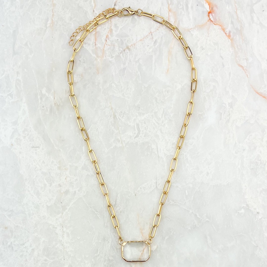 Short Gold Chain Necklace With a Rectangle Pendant - Etsy