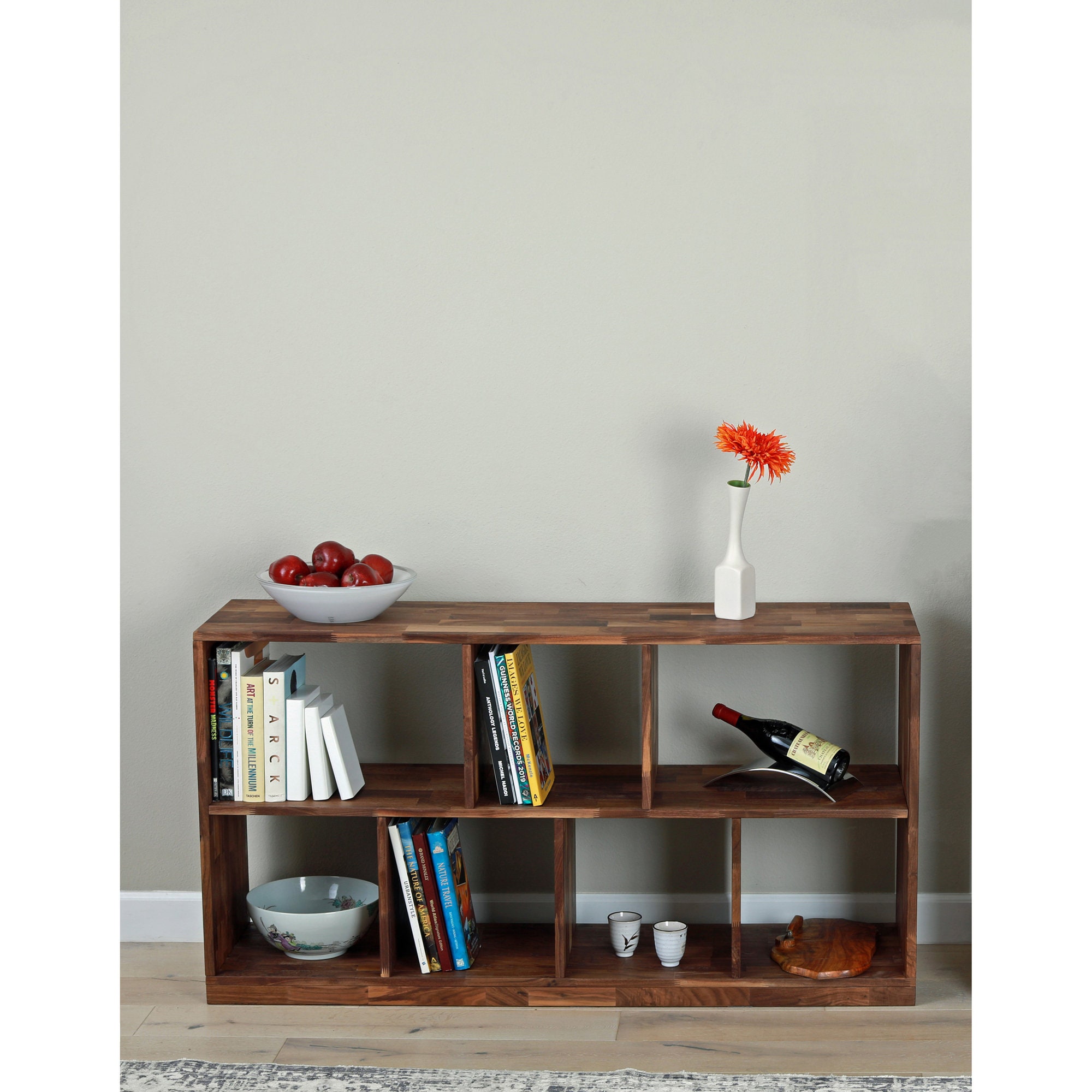 Low Open Shelves, Modern Bookcase, Solid Custom Walnut - Etsy