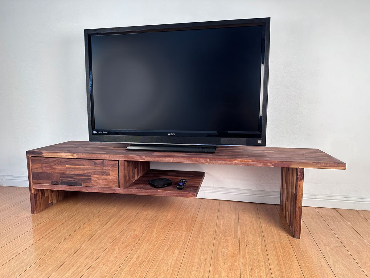 Cruz Tv Media Stand, Low Modern Console, Thick Walnut, Reversible - Etsy