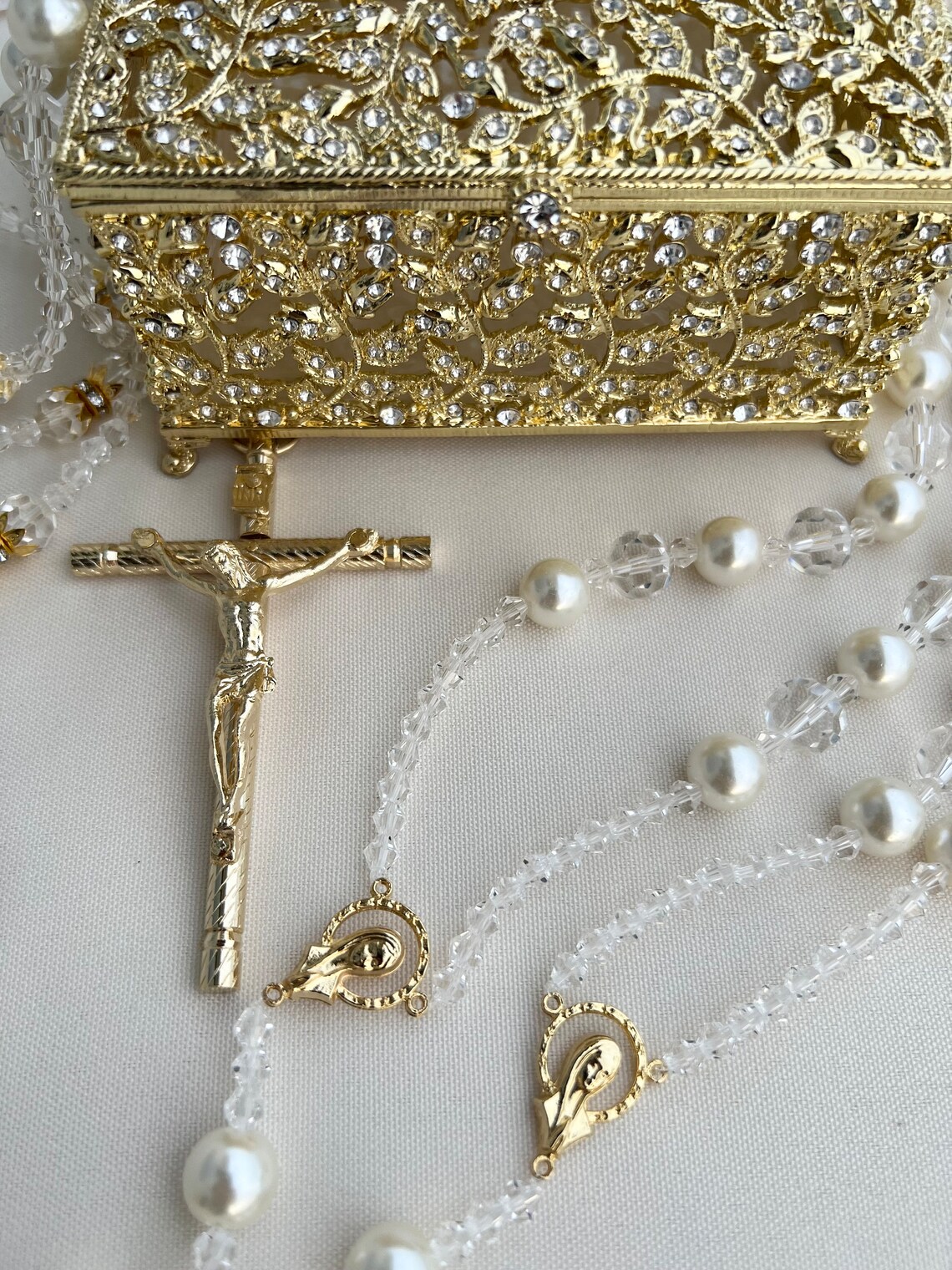Wedding Lasso With Box, Ivory Pearl and Crystal Bead Lazo by Lucky ...