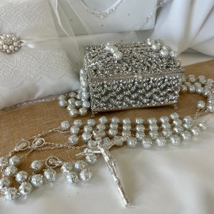 Wedding Lasso With Lasso Box, White Pearl Silver Chain Wedding Lasso ...