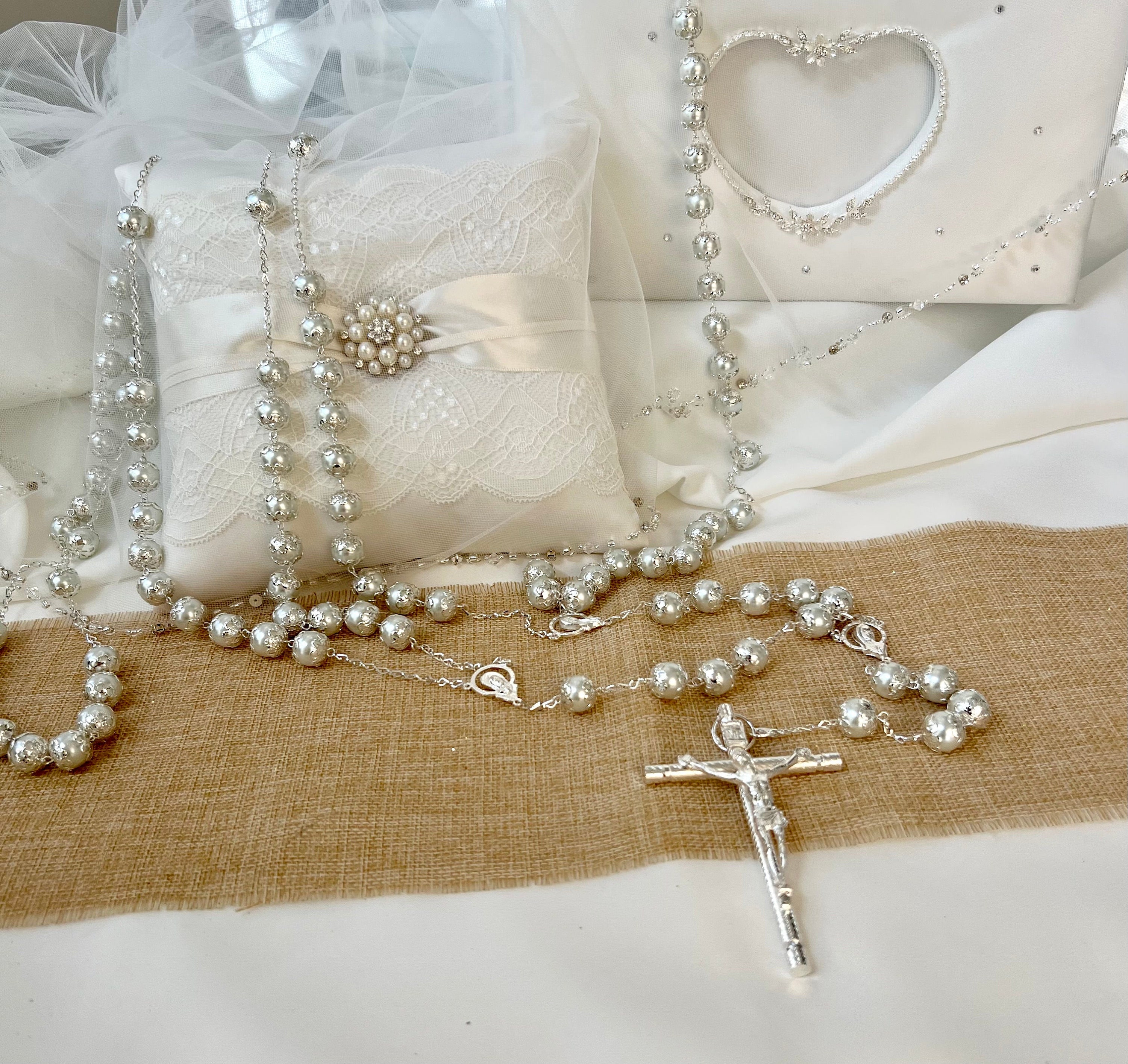 Wedding Lasso Rosary With Cross , White Pearl Chain Wedding Lasso by ...
