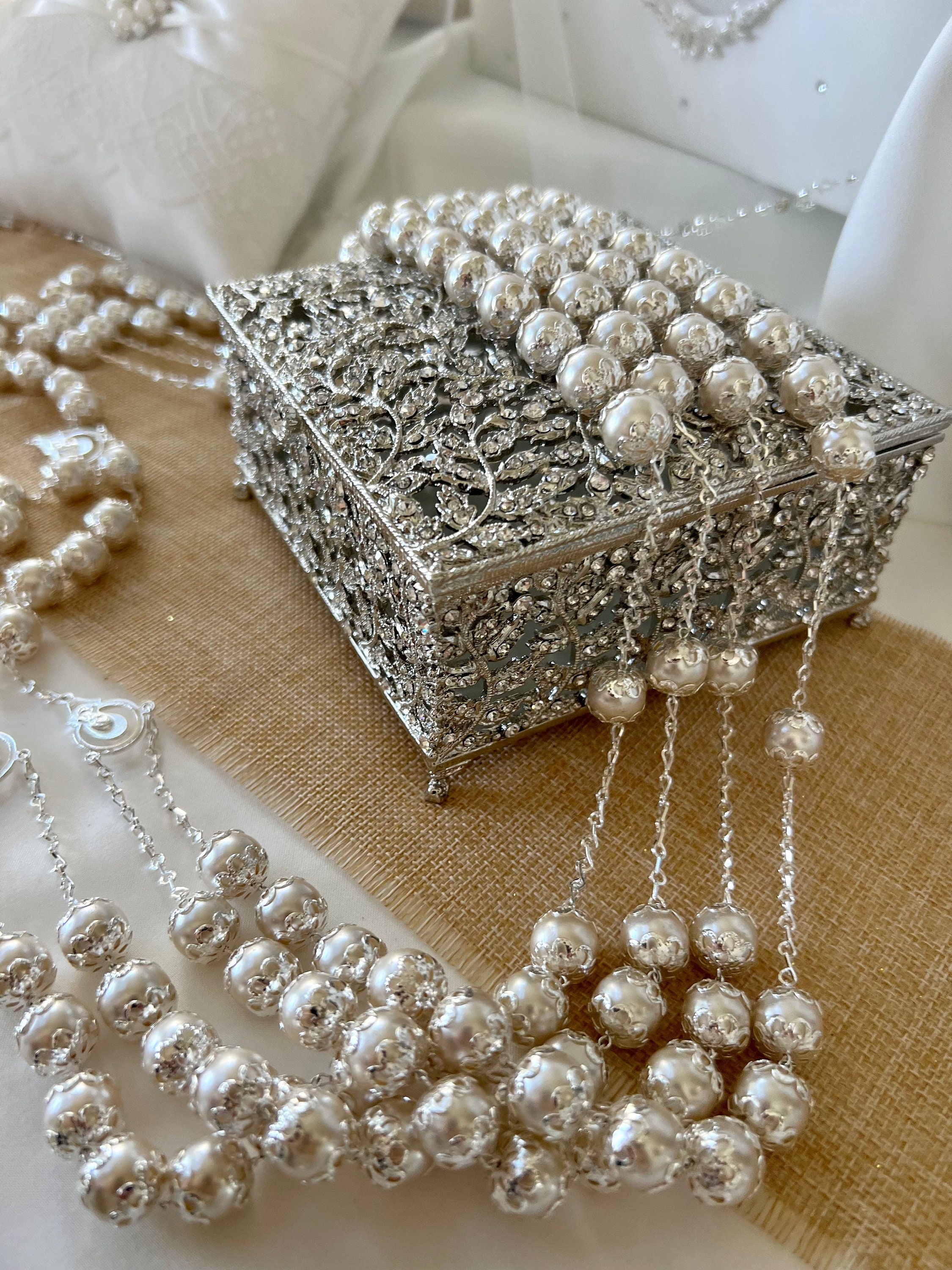 Wedding Lasso With Box, Ivory Pearl Silver Chain Wedding Lasso in ...