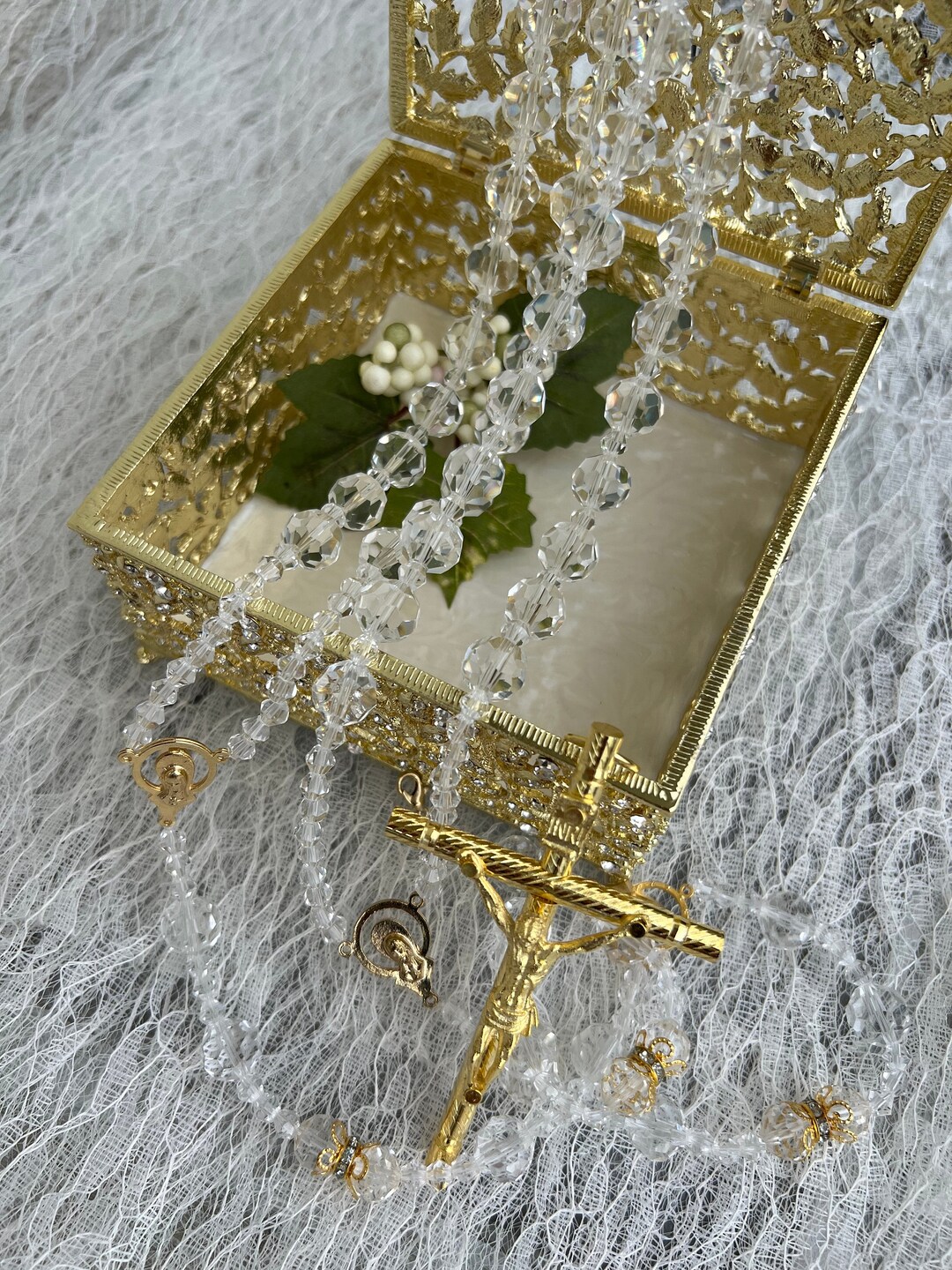 Wedding Crystal Lasso With Gold Box, Wedding Lasso Rosary With Cross ...