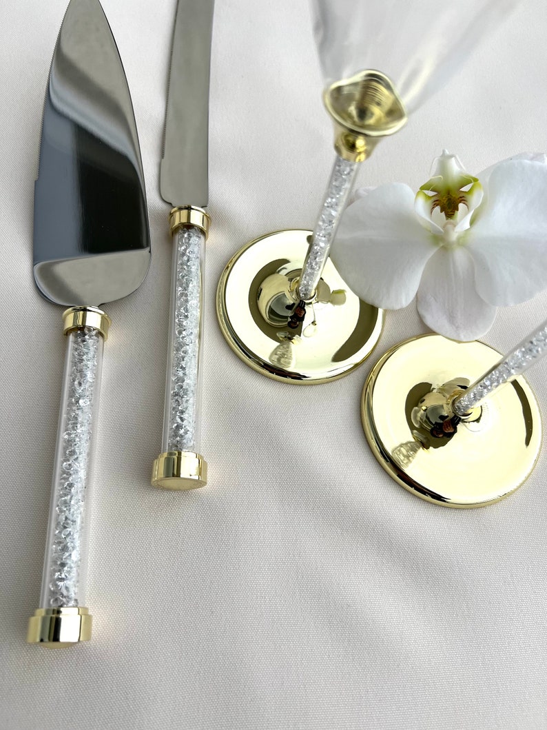 Wedding Champagne Flutes And Cake Knife Set For Bride And Etsy