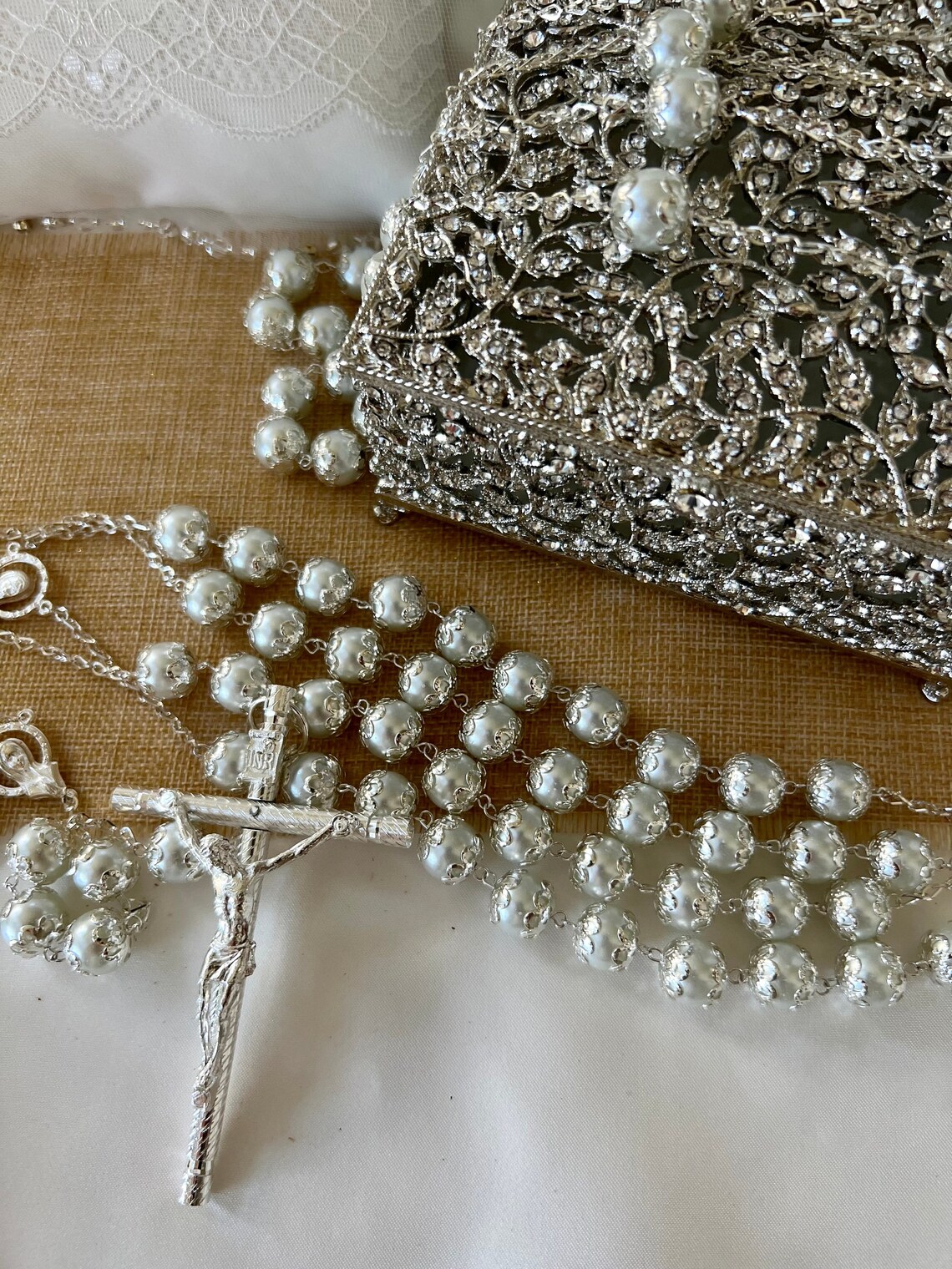 Wedding Lasso With Lasso Box, White Pearl Silver Chain Wedding Lasso ...